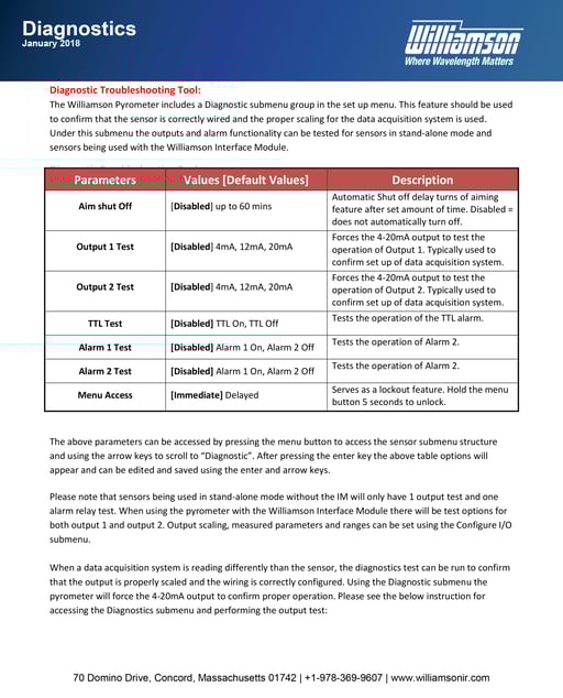 Diagnostics Instructions Manual Download - Williamson IR